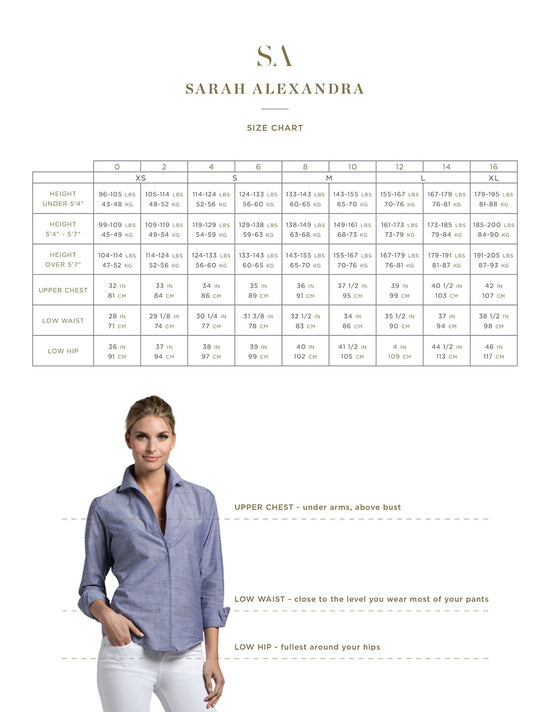 The Size Guide – Sarah Alexandra Wholesale